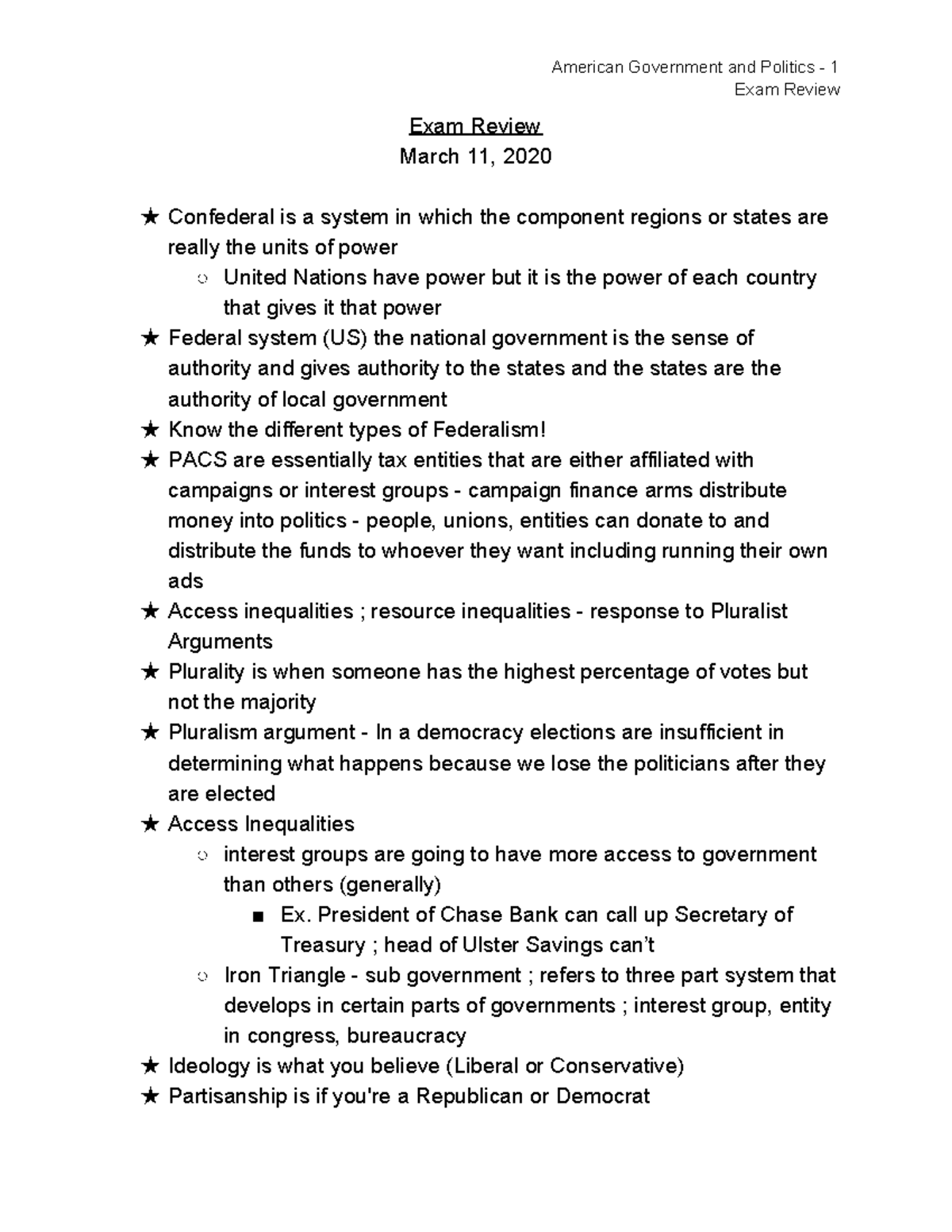 Exam 1 Review - American Government and Politics - 1 Exam Review Exam ...