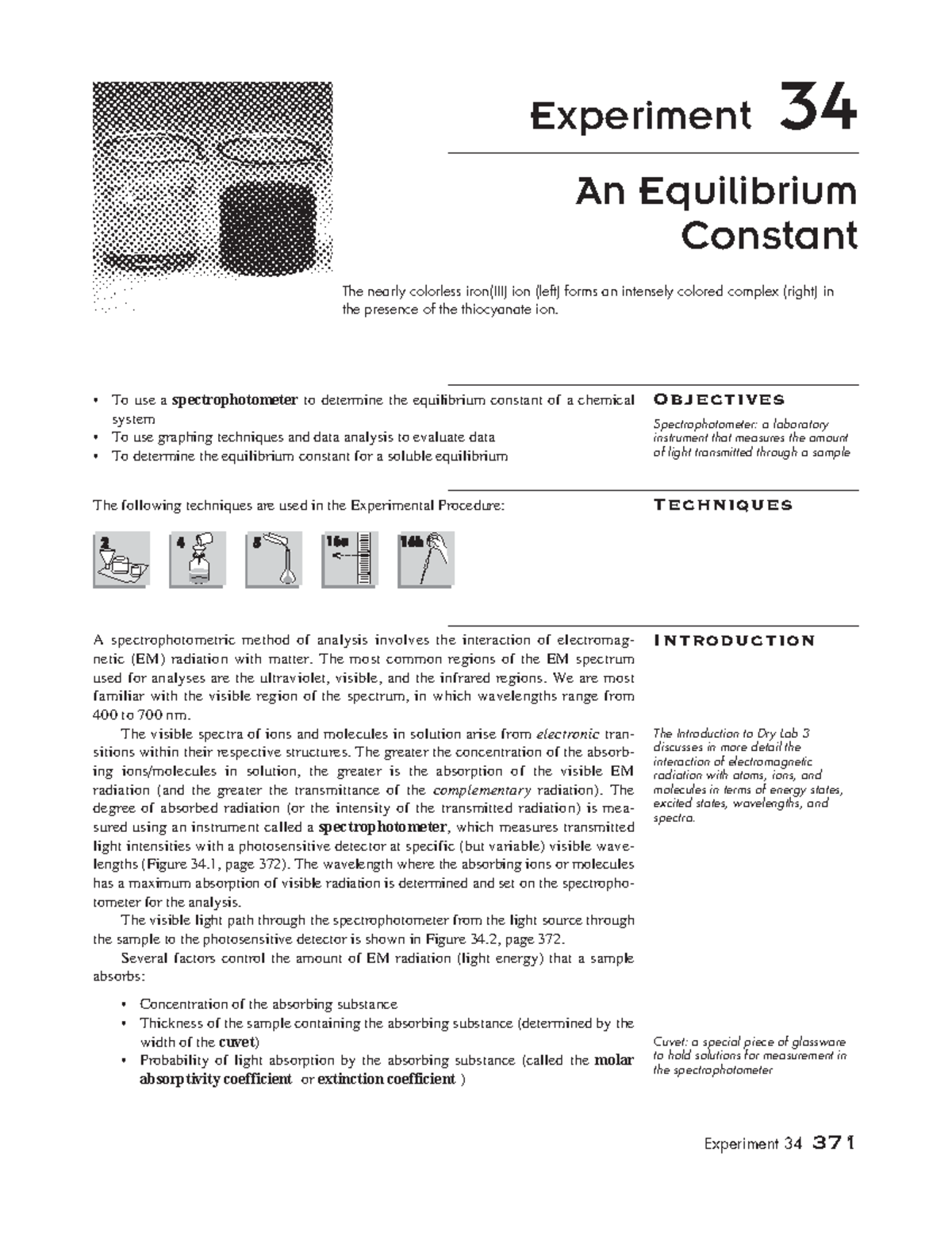 Experiment 34 - An Equilibrium Constant - Experiment 34 An Equilibrium Constant To use a - Studocu