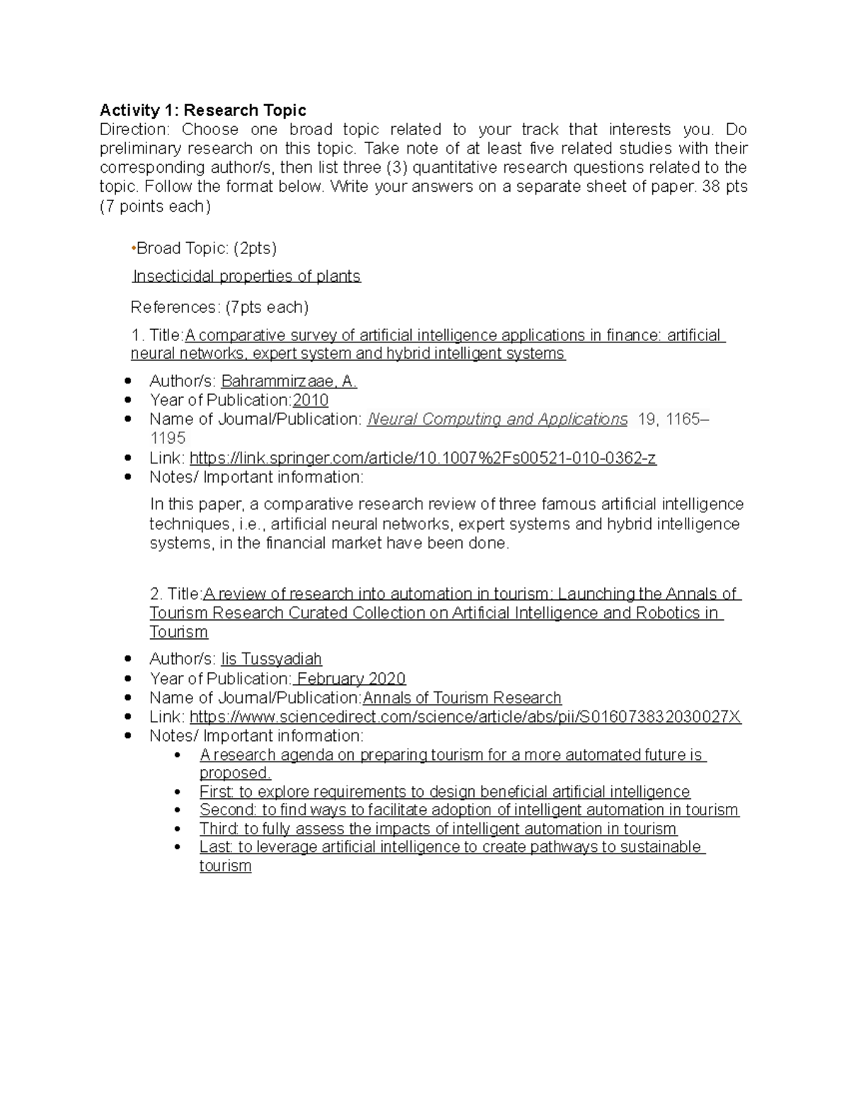 Activity 1 - ACTIVITIES - Activity 1: Research Topic Direction: Choose ...