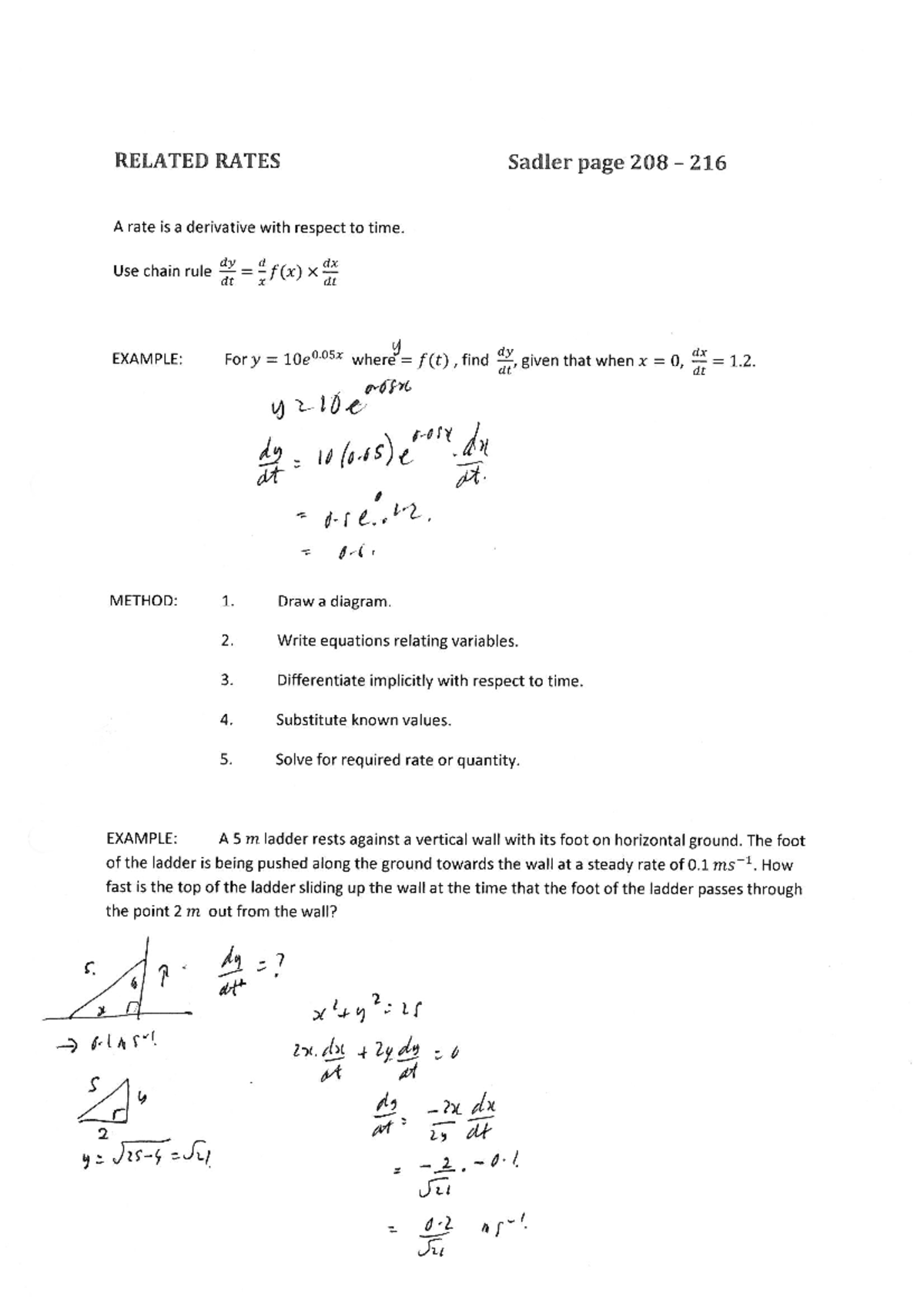 4Lesson 1 Related Rates Solutions - MATH1722 - Studocu