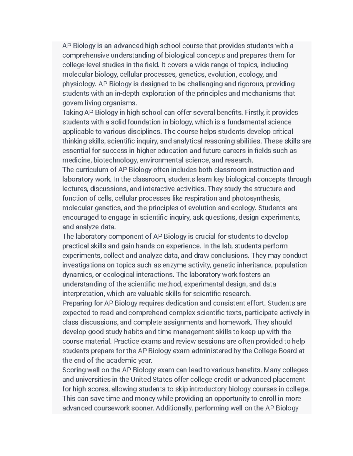 AP biology work summary - AP Biology is an advanced high school course ...