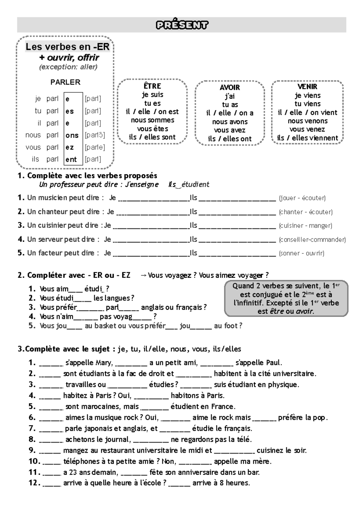 Present exercices progressifs corrigc 3a9s - PRÉSENT Les verbes en -ER ...
