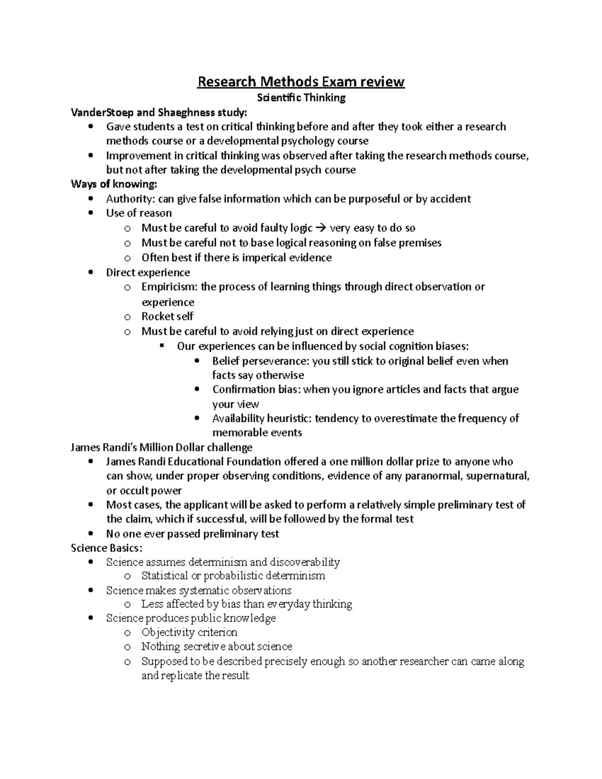 Research Methods Exam review - Psyc 203 - queensu - Studocu