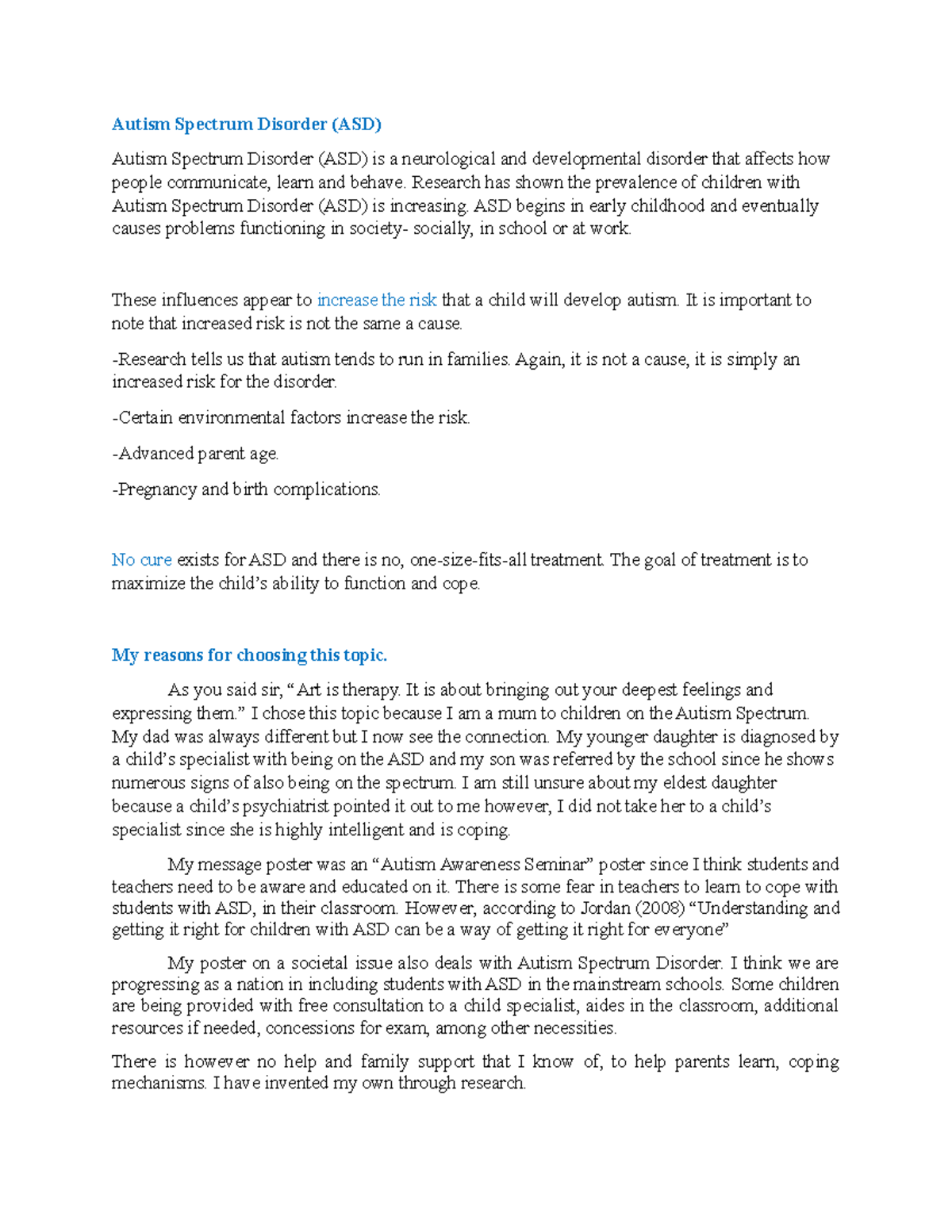 Autism Spectrum Disorder notes - Autism Spectrum Disorder (ASD) Autism ...