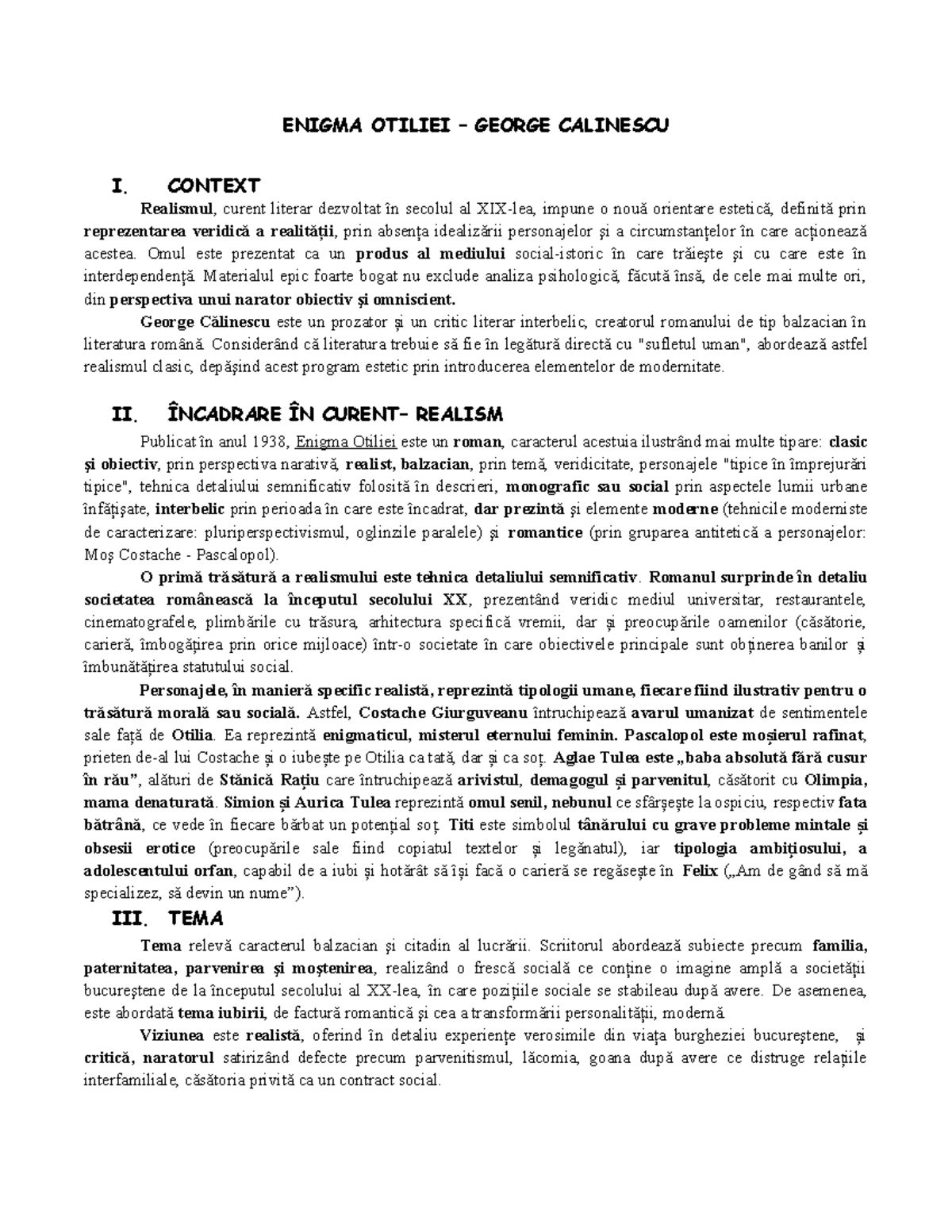 Enigma Otiliei - eseu bacalaureat - ENIGMA OTILIEI – GEORGE CALINESCU I ...