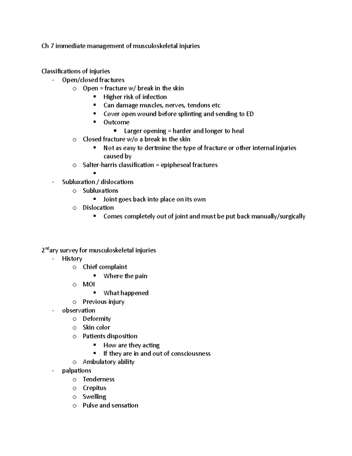 Ch 7 immediate management of musculoskeletal injuries - o Longitudinal ...