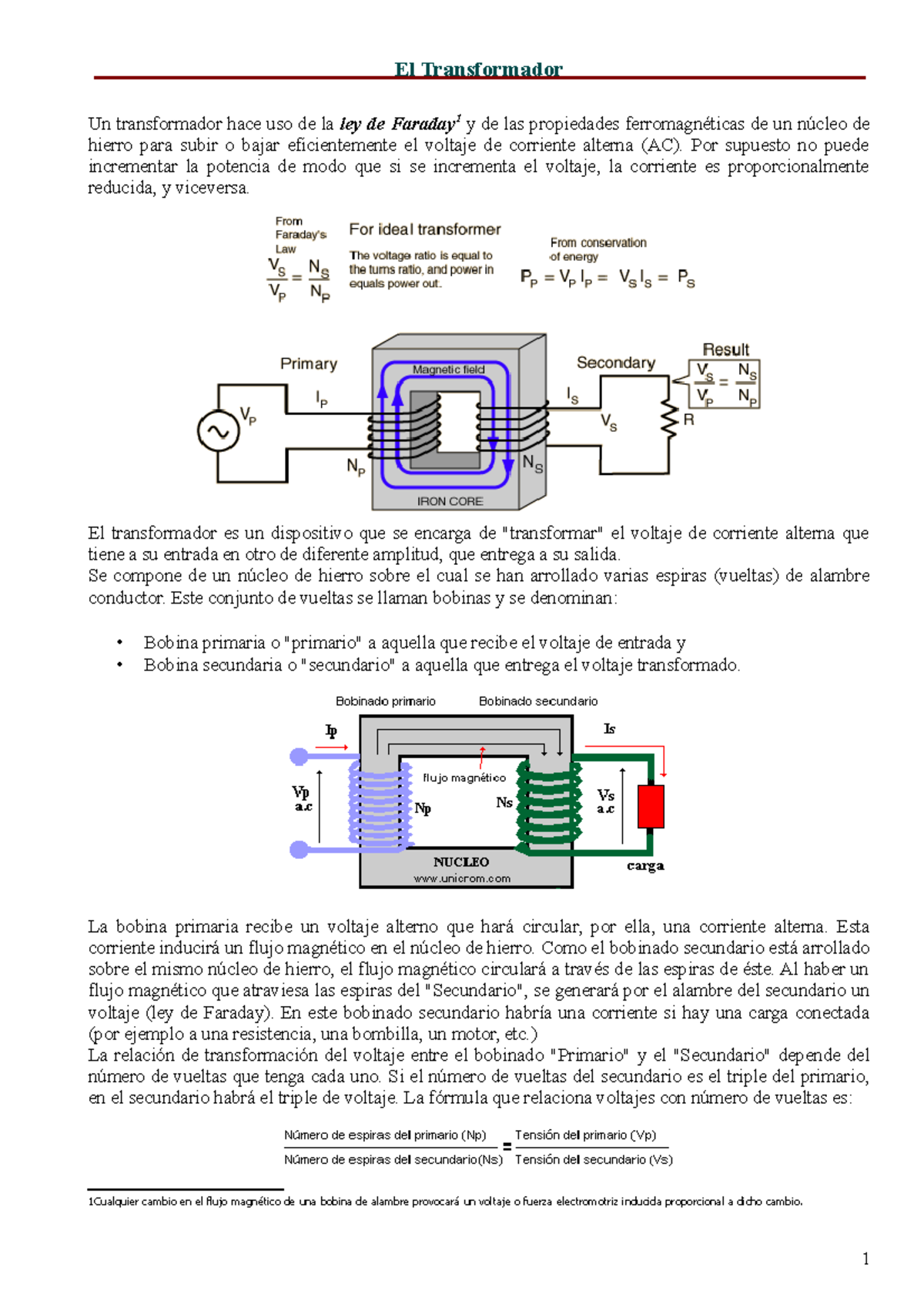 Transformador - Apuntes 3 - El Transformador Un transformador hace uso ...