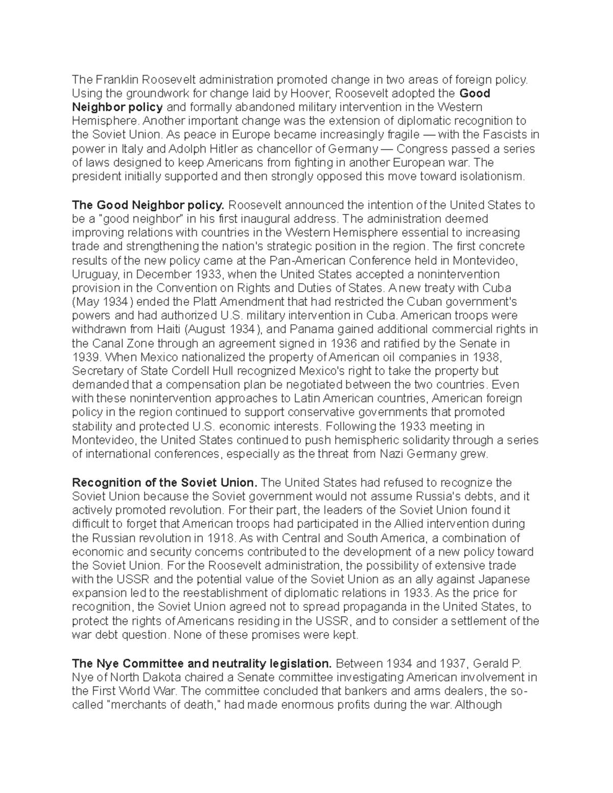 Foreign Policy and the New Deal - The Franklin Roosevelt administration ...
