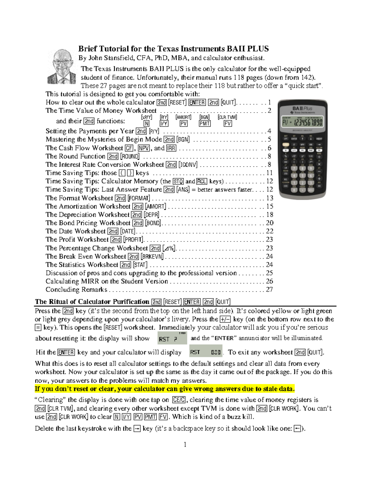 Calculator Tutorial - Brief Tutorial for the Texas Instruments BAII ...