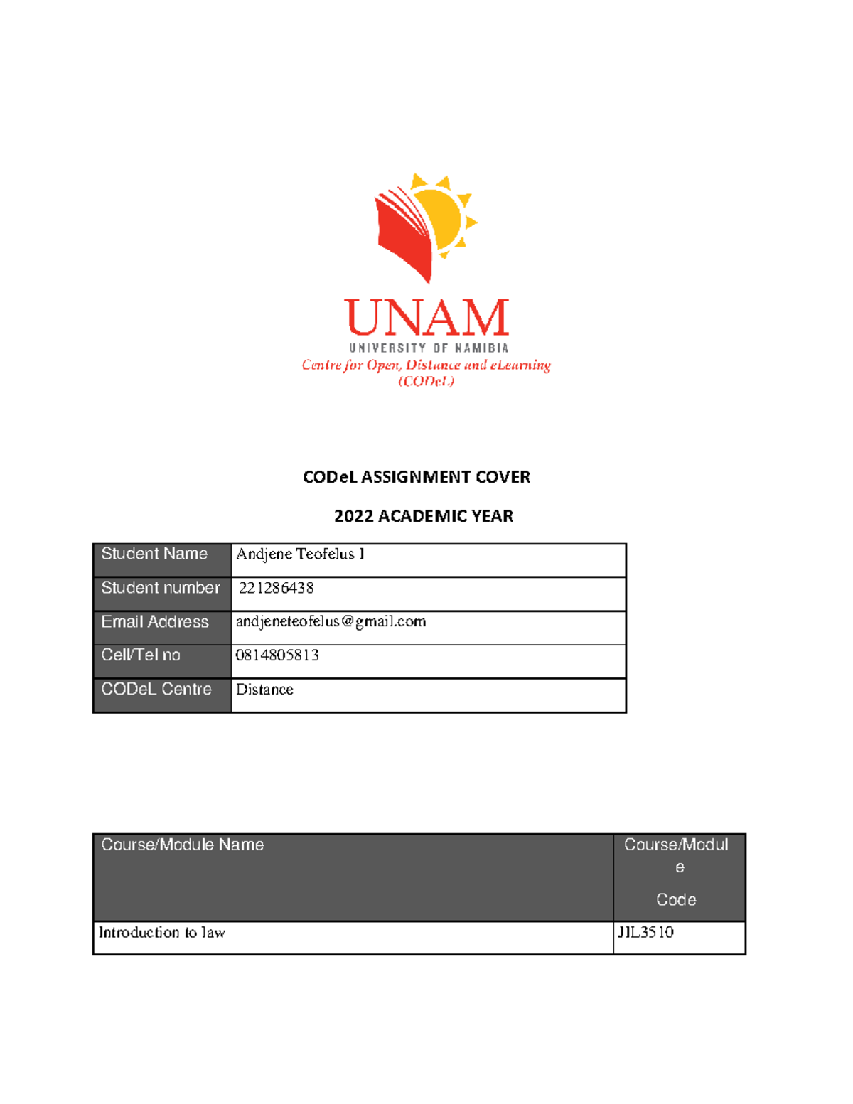 Intro TO LAW 2 - Answered assignment - CODeL ASSIGNMENT COVER 2022 ...