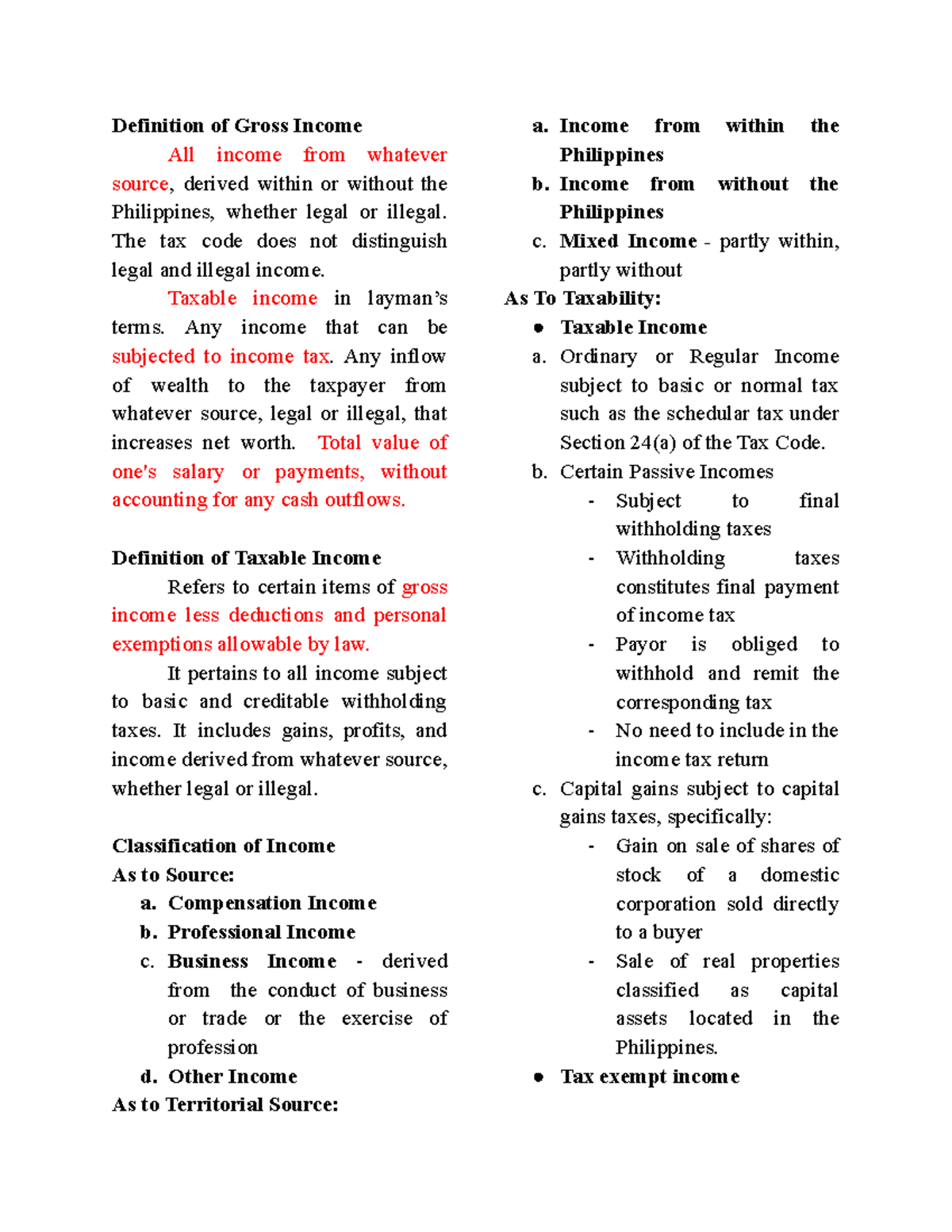 Gross Income Reviewer - Definition of Gross Income All income from ...