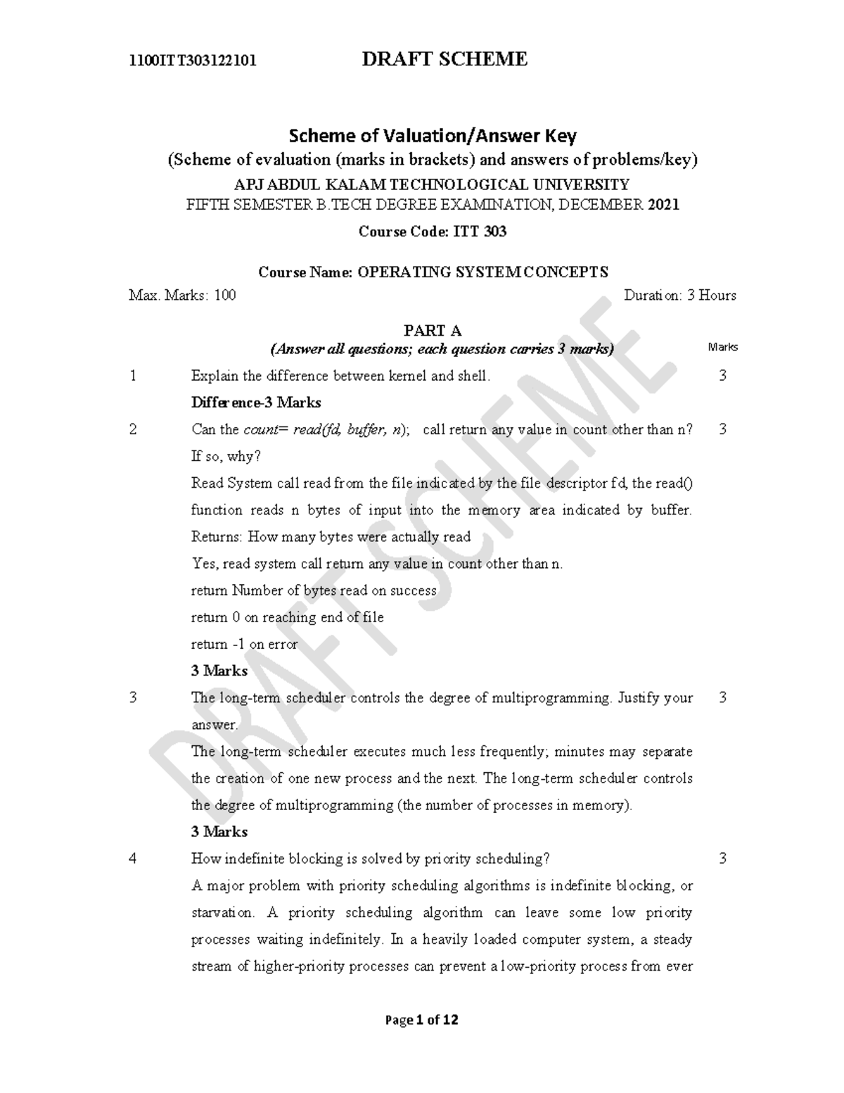 ITT303- Scheme- Draft - its question papers - Scheme of Valuation ...