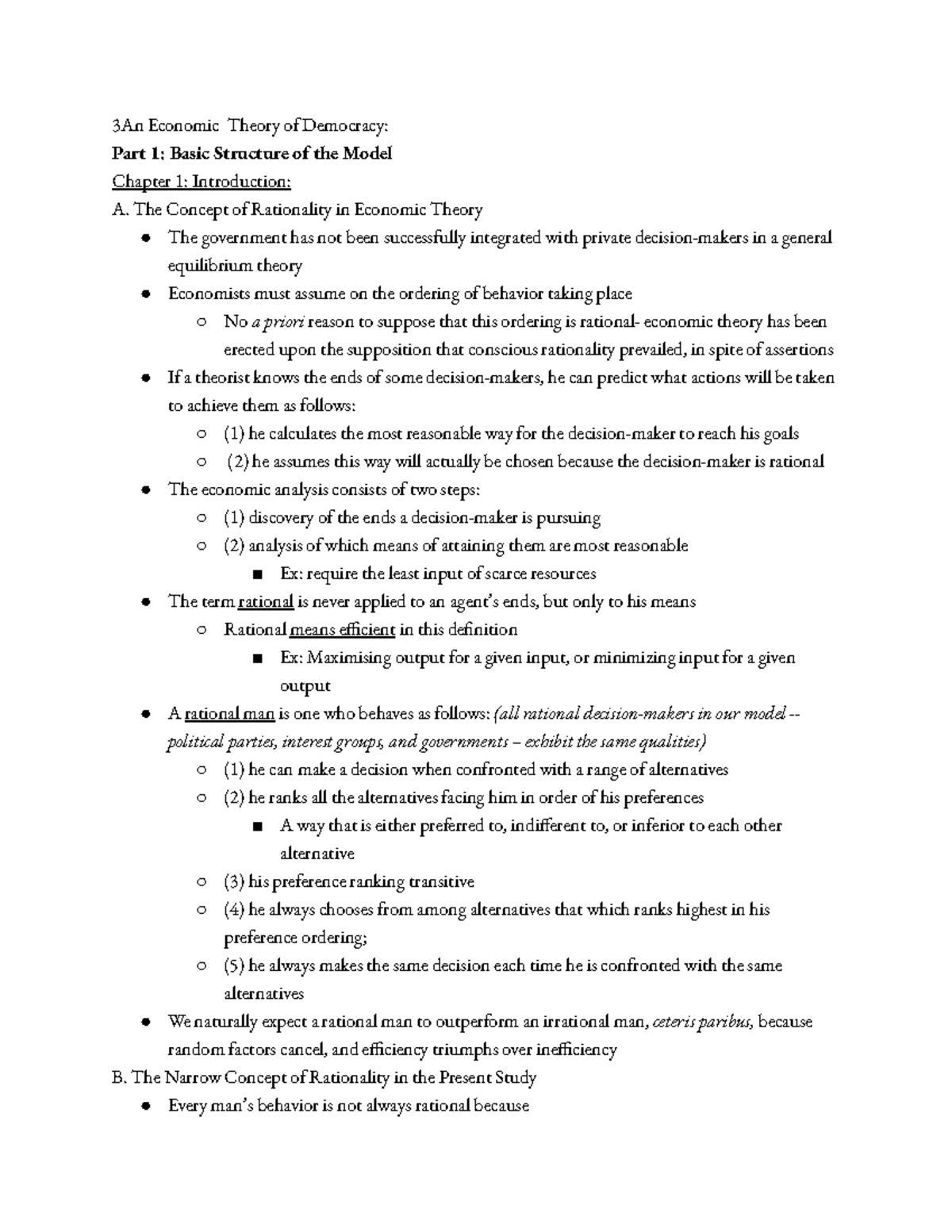 Downs Book Outline - 3An Economic Theory of Democracy: Part 1: Basic ...