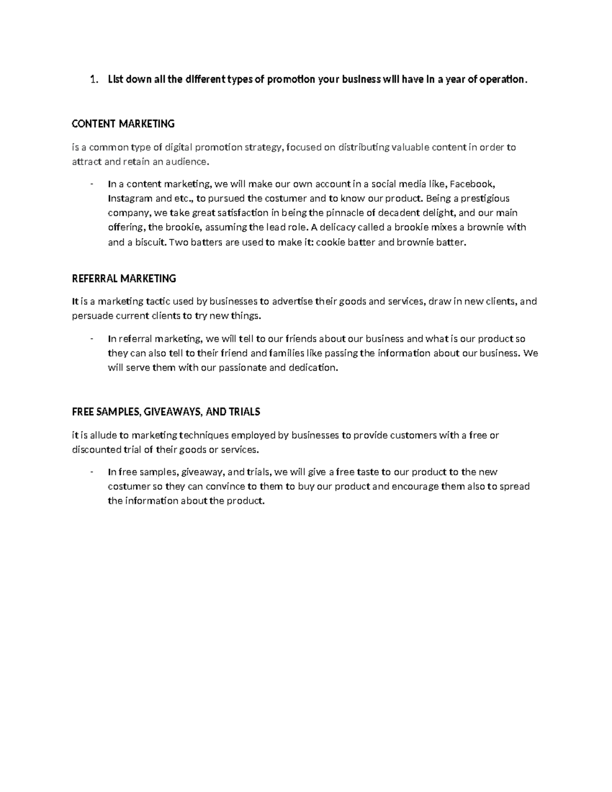 Promotion (entrep) - List down all the different types of promotion ...