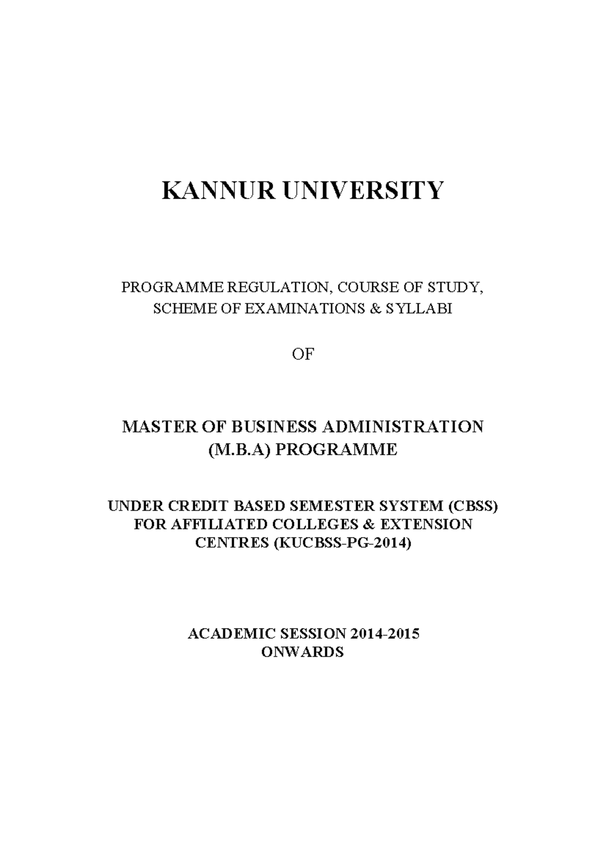 Mba syllabi - Materials - KANNUR UNIVERSITY PROGRAMME REGULATION ...