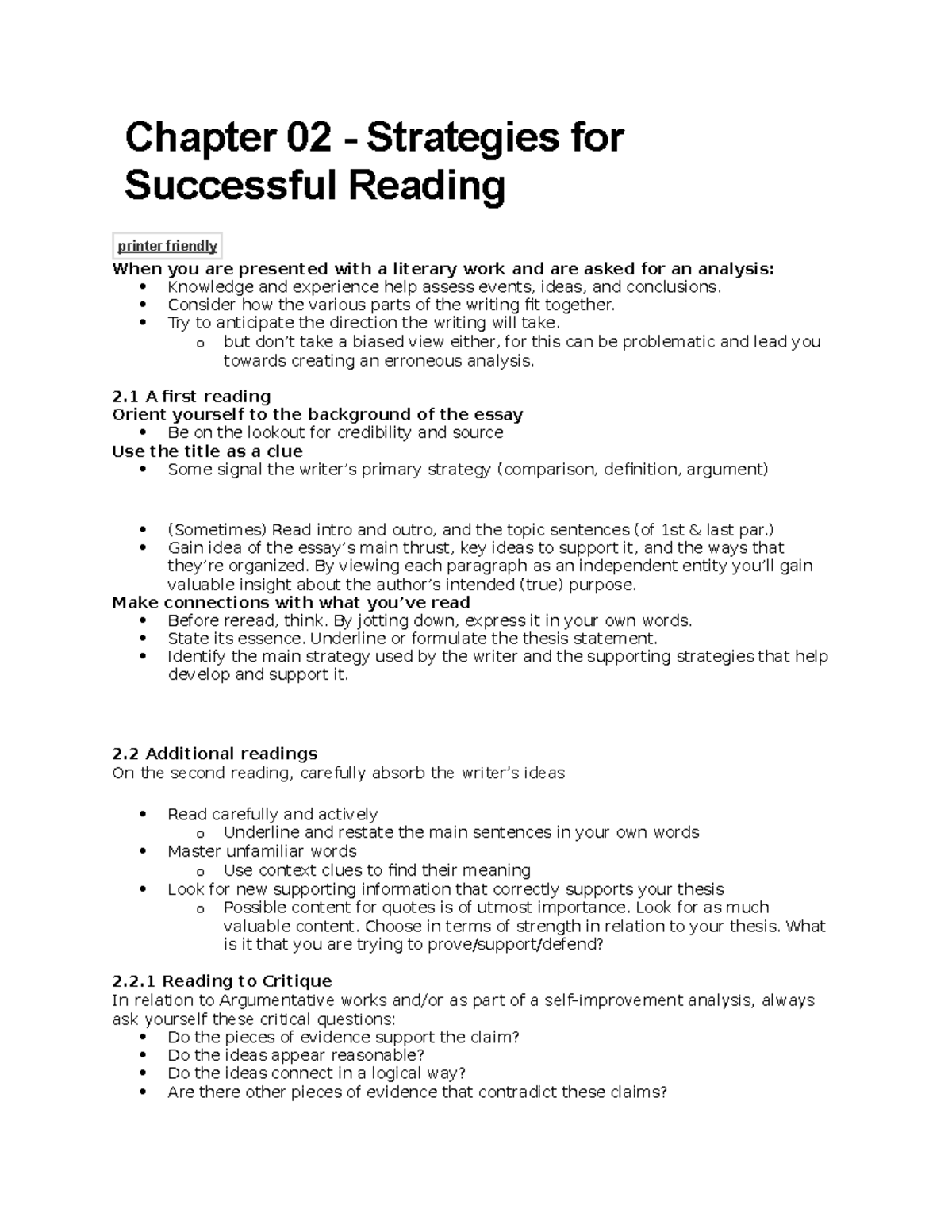 Chapter 2 strategies - Strategic - Chapter 02 - Strategies for Successful Reading printer ...