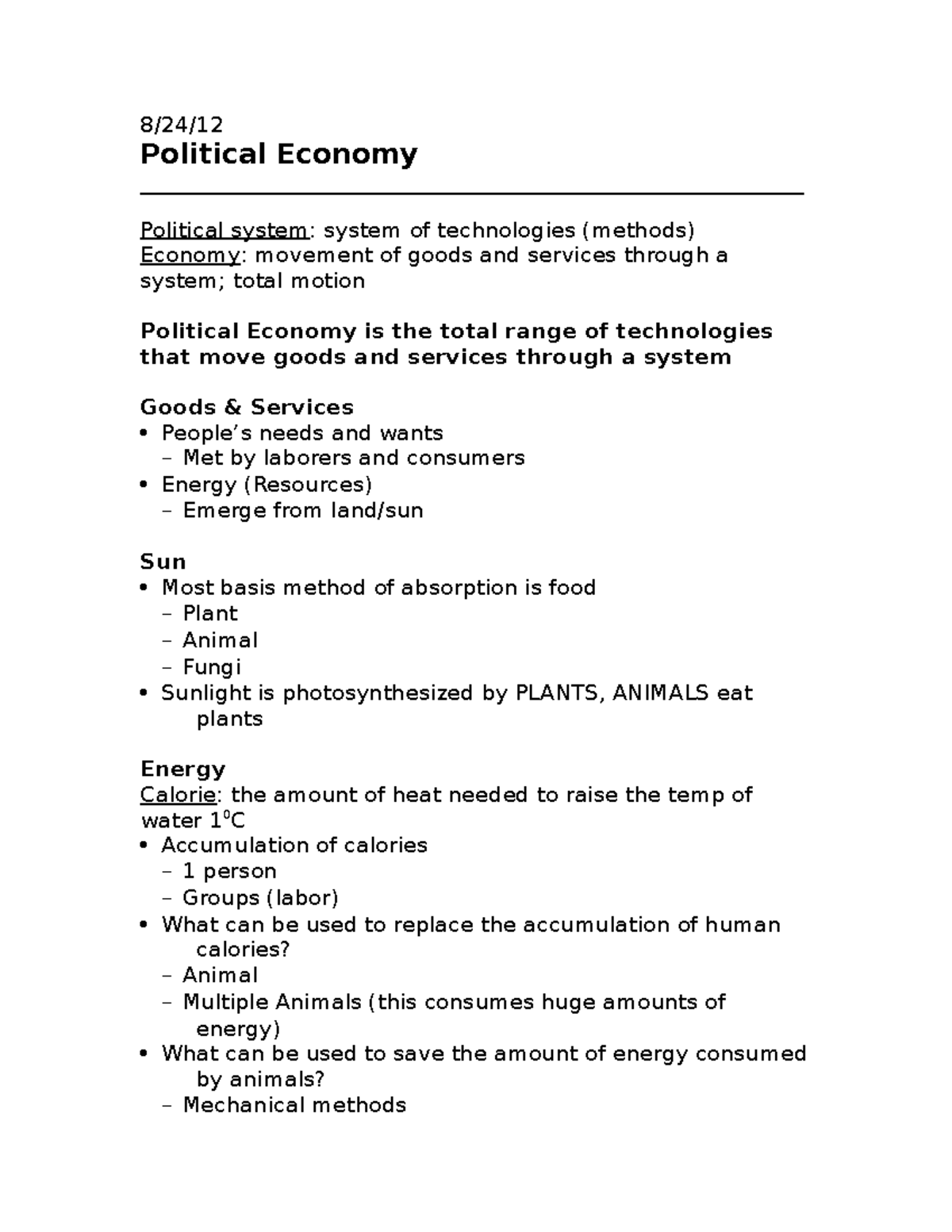 Discussion - Political Economy 8-24-12 - Political Economy Political ...