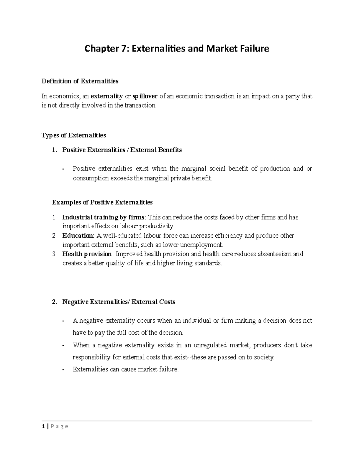 Chapter 7 Market Failure & Externalities - Chapter 7: Externalities and ...