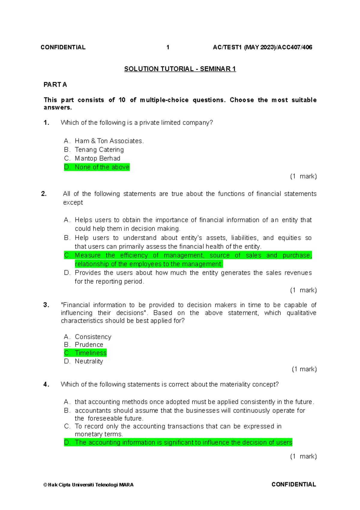 Solution Tutorial Seminar 1 - CONFIDENTIAL 1 AC/TEST1 (MAY 2023)/ACC407 ...