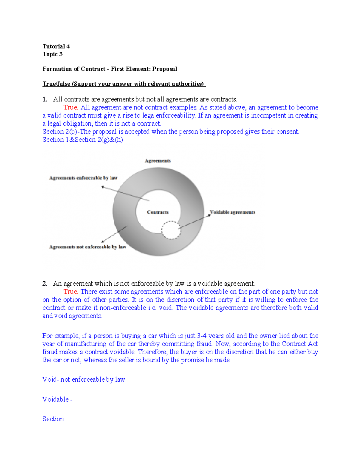 TUT 4 - Topic 3 (PART A) - ....... - Tutorial 4 Topic 3 Formation of Contract - First Element ...