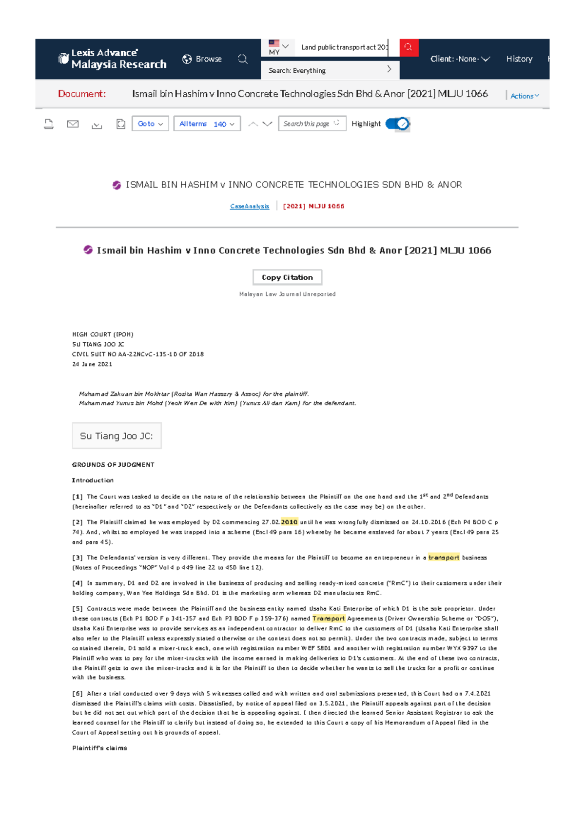 Ismail bin Hashim v Inno Concrete Technologies Sdn Bhd & Anor 2021 ...