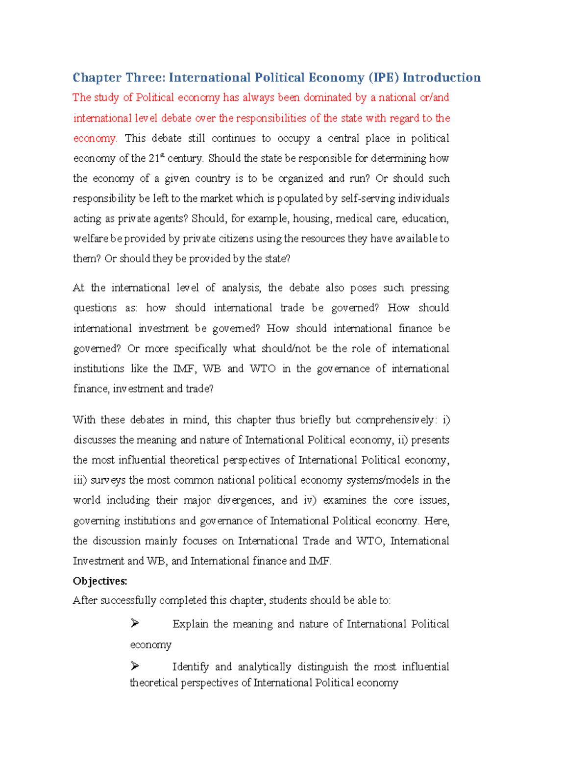 GA Chapter Three - GA Document - Chapter Three: International Political Economy (IPE ...