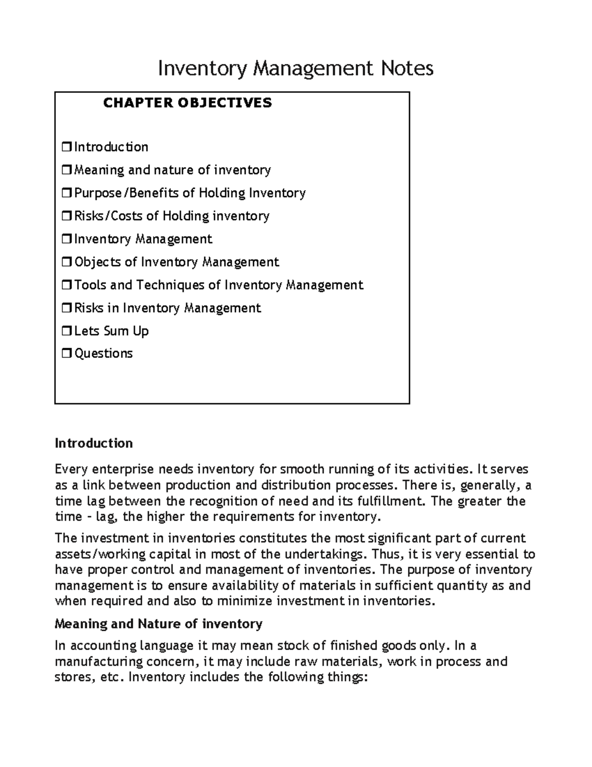 1. Inventory-Management-Notes - Inventory Management Notes CHAPTER ...