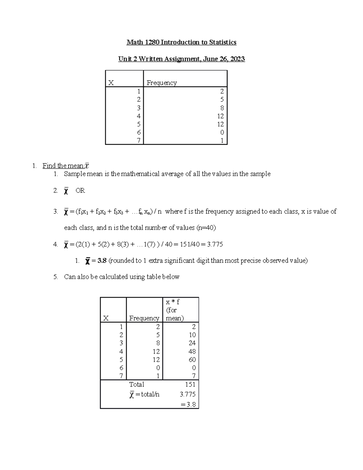 Math 1280 Unit 2 Written Assignment - Math 1280 Introduction to ... Math 1280 Unit 2 Written Assignment - Math 1280 Introduction to ...