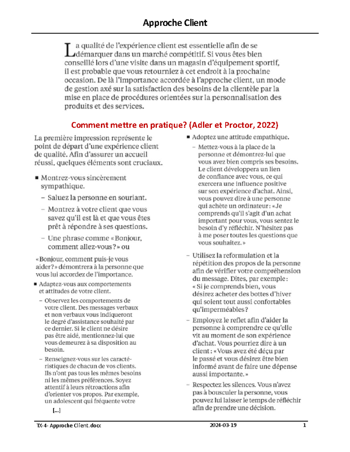 TX-4- Approche Client - brbrbr - Approche Client Comment mettre en ...