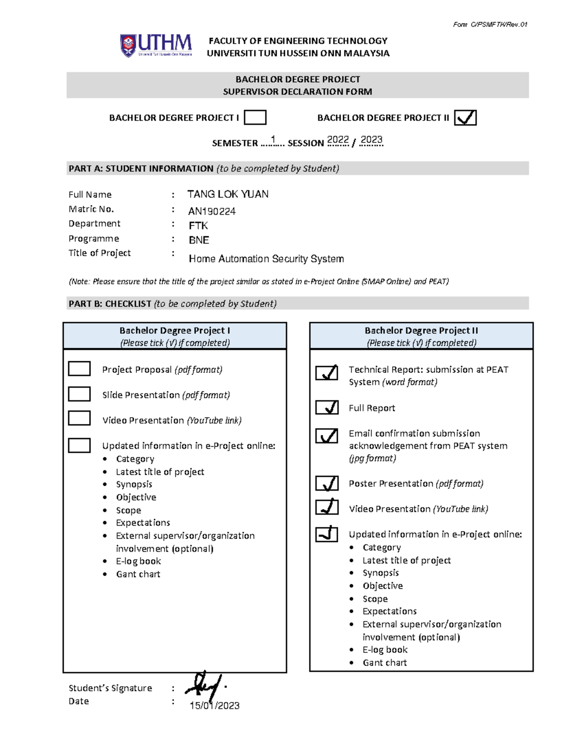 BNE TANG LOK YUAN Declaration - Form C/PSMFTK/Rev. FACULTY OF ...