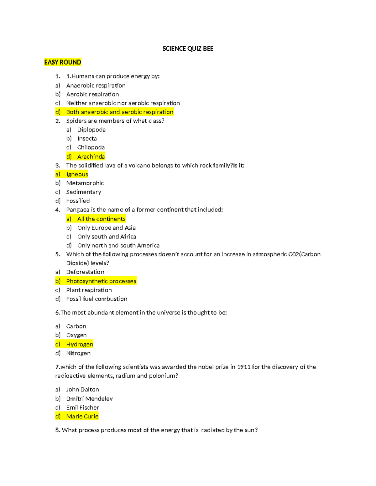 Science-QUIZ-BEE 113617 - SCIENCE QUIZ BEE EASY ROUND 1 can produce ...