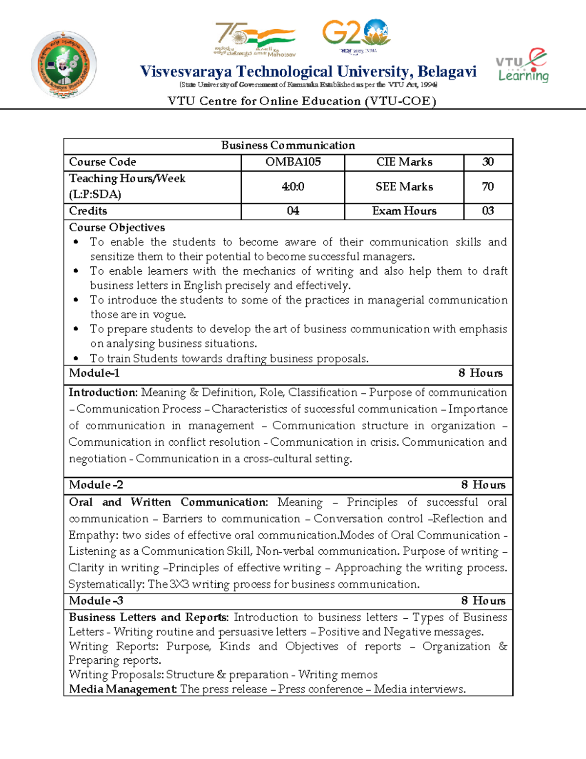 Syllabus MBA BC 1st SEM Online - Visvesvaraya Technological University ...