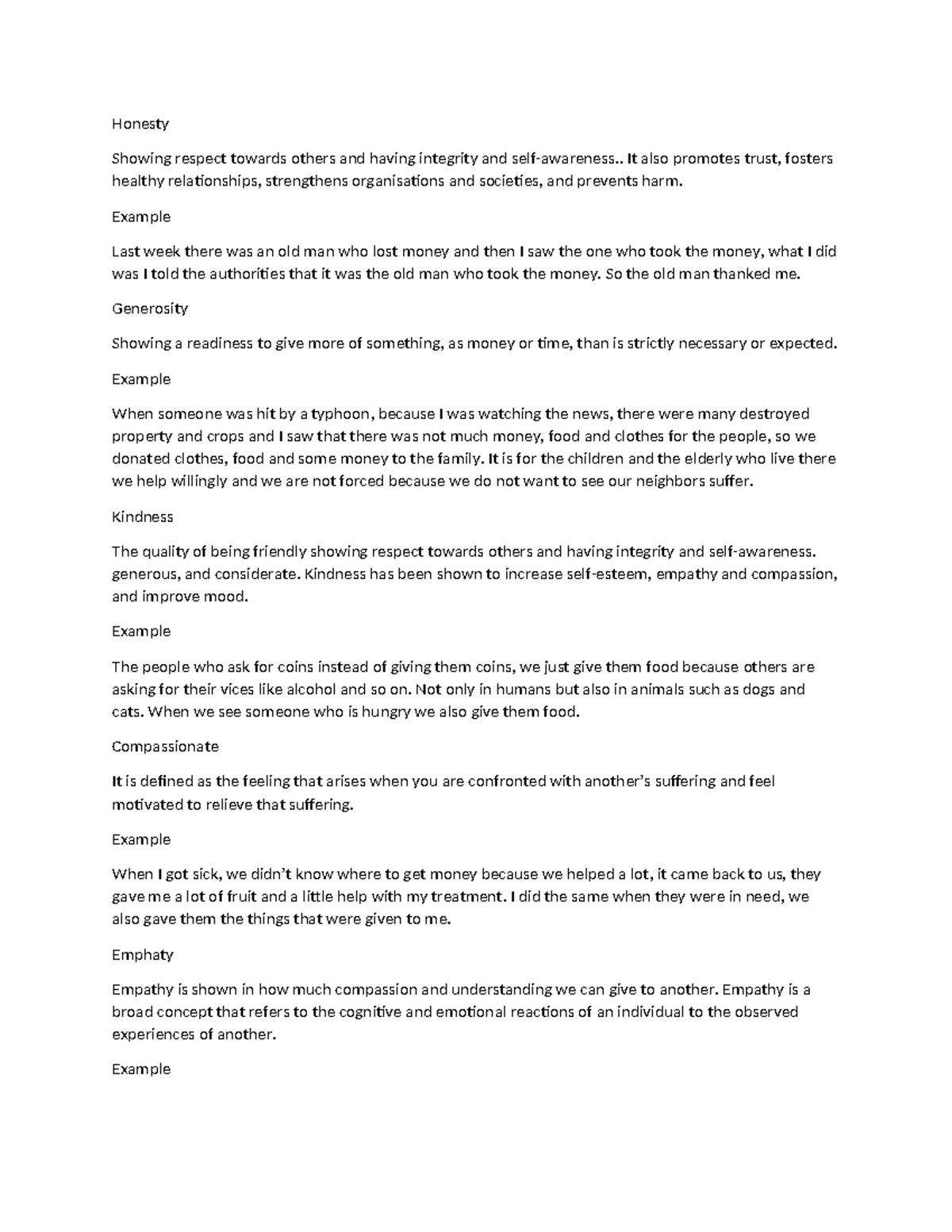 Activity (ethics) - Honesty Showing respect towards others and having ...