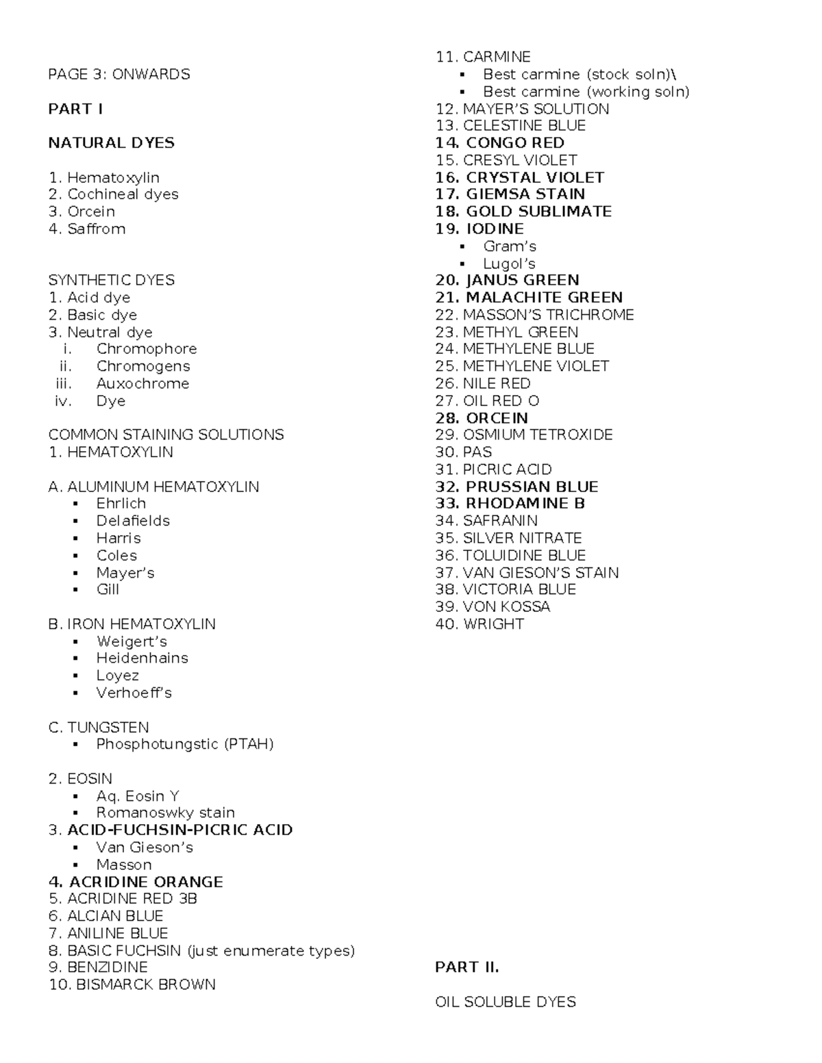 Histopath Summary- Guide - PAGE 3: ONWARDS PART I NATURAL DYES ...