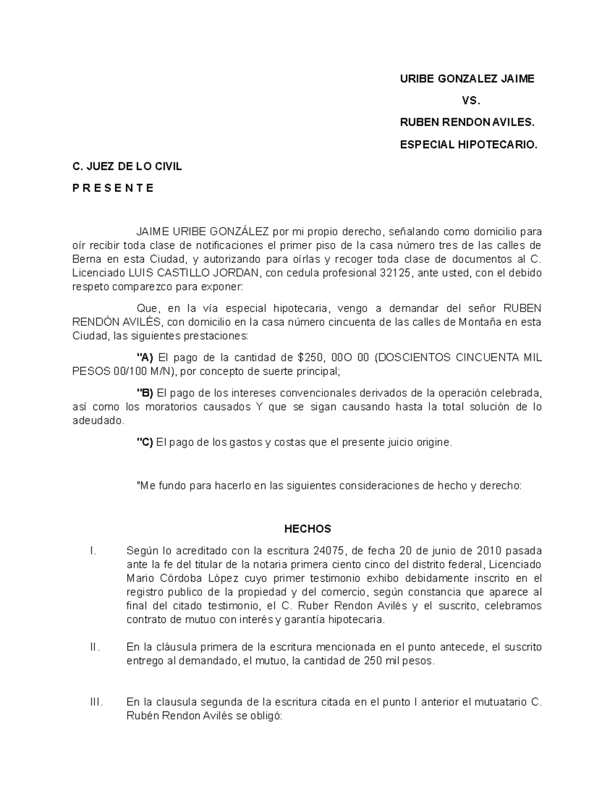 Uribe Gonzalez Jaime - URIBE GONZALEZ JAIME VS. RUBEN RENDON AVILES ...