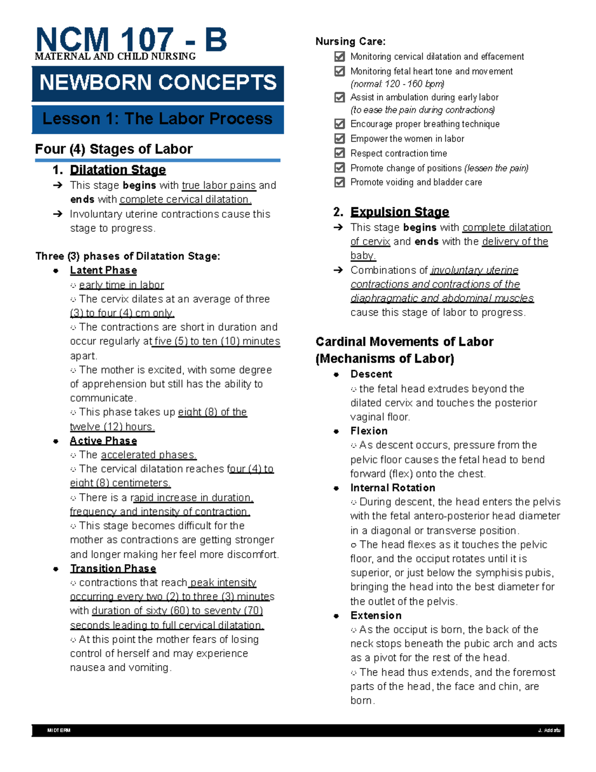 Newborn Concept - MCN - NCM 107 - B MATERNAL AND CHILD NURSING NEWBORN ...