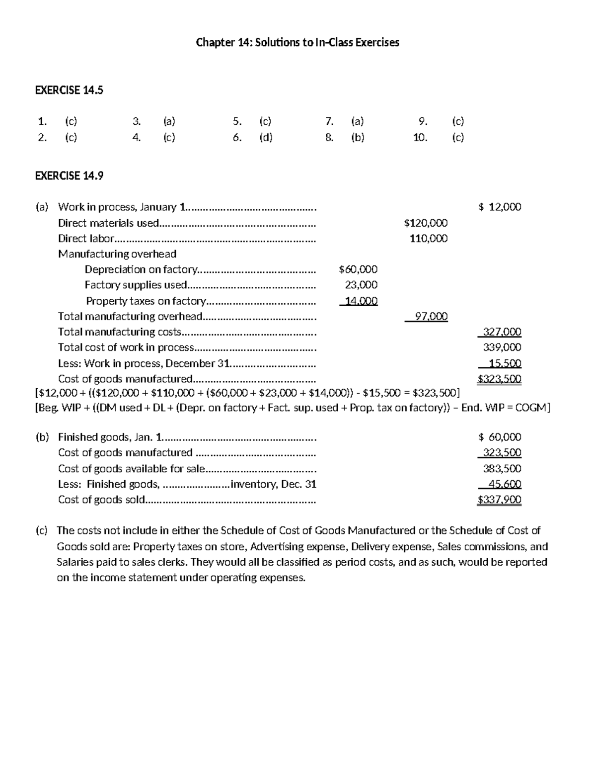 Chapters 14 In Class Work Solutions - Chapter 14: Solutions to In-Class Exercises EXERCISE 14. 1 ...