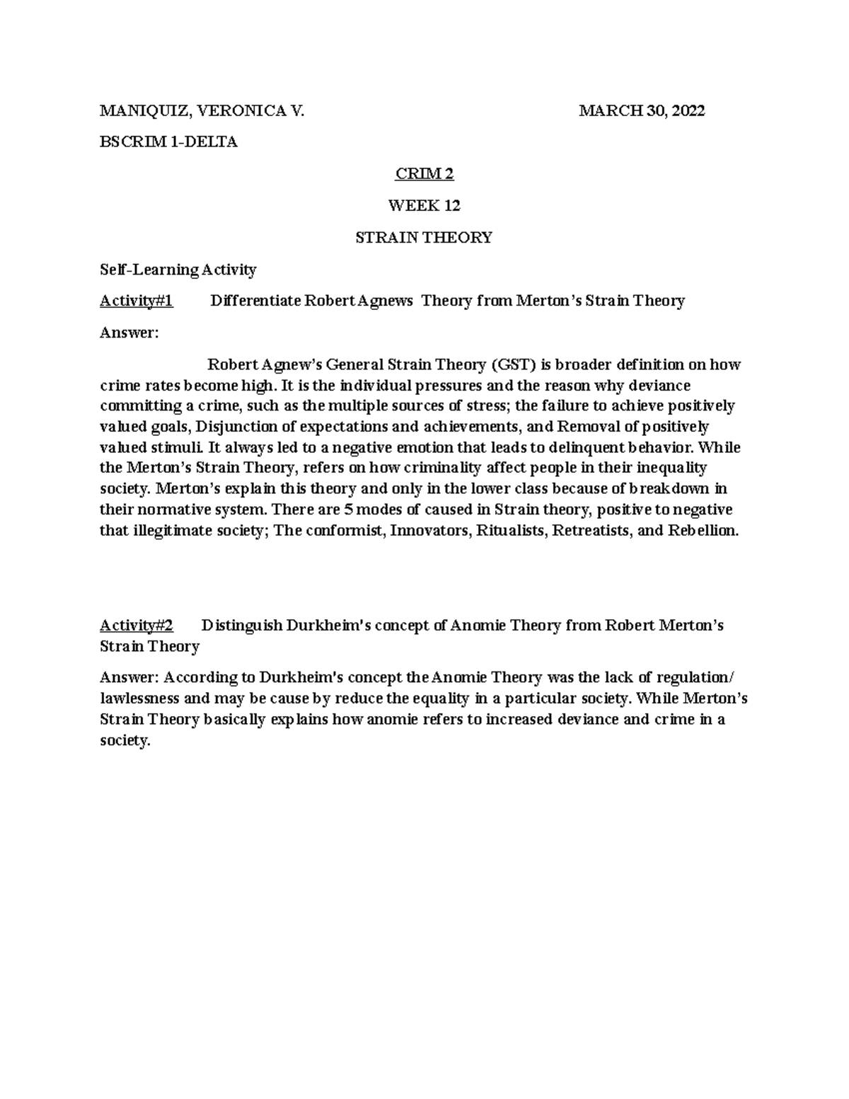 CRIM2(W12) - Activity - MANIQUIZ, VERONICA V. MARCH 30, 2022 BSCRIM 1 ...