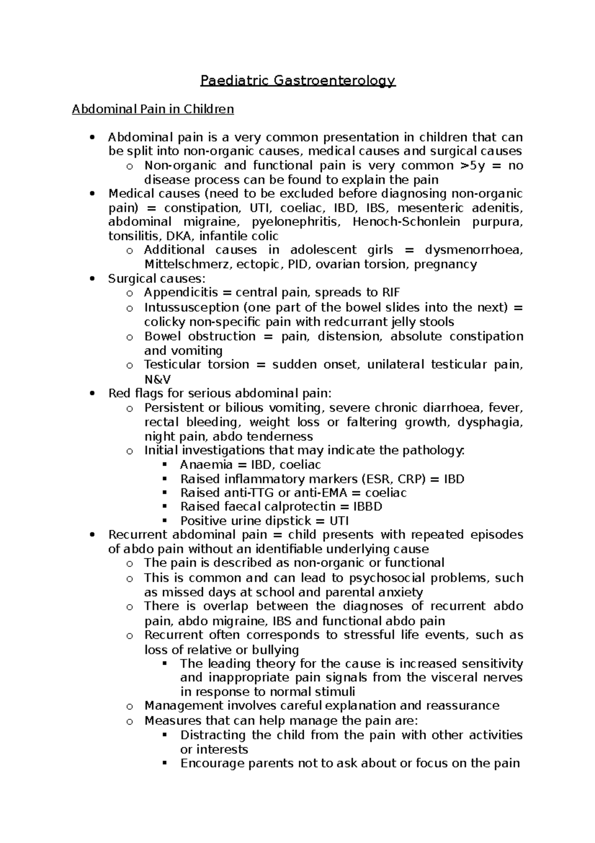 Paediatric Gastroenterology Revision Notes for Finals - Paediatric ...