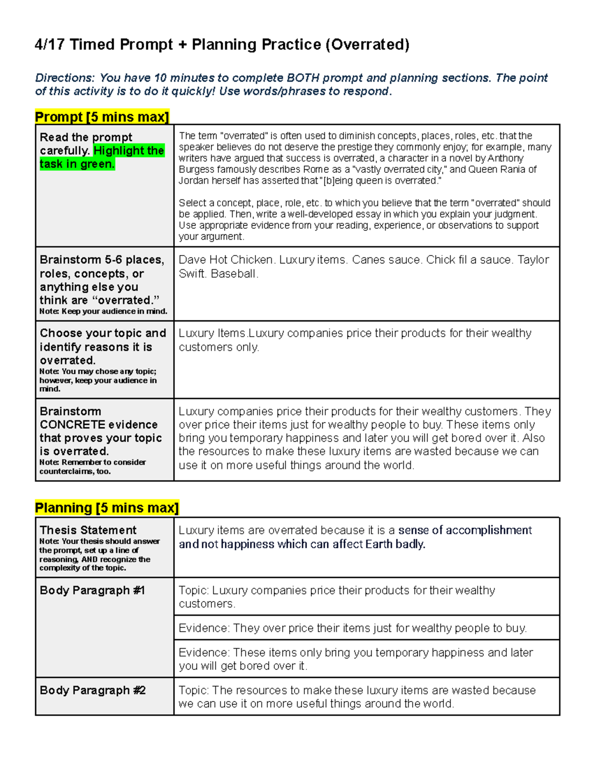 4 17 Argument Prompt + Planning - 4/17 Timed Prompt + Planning Practice ...