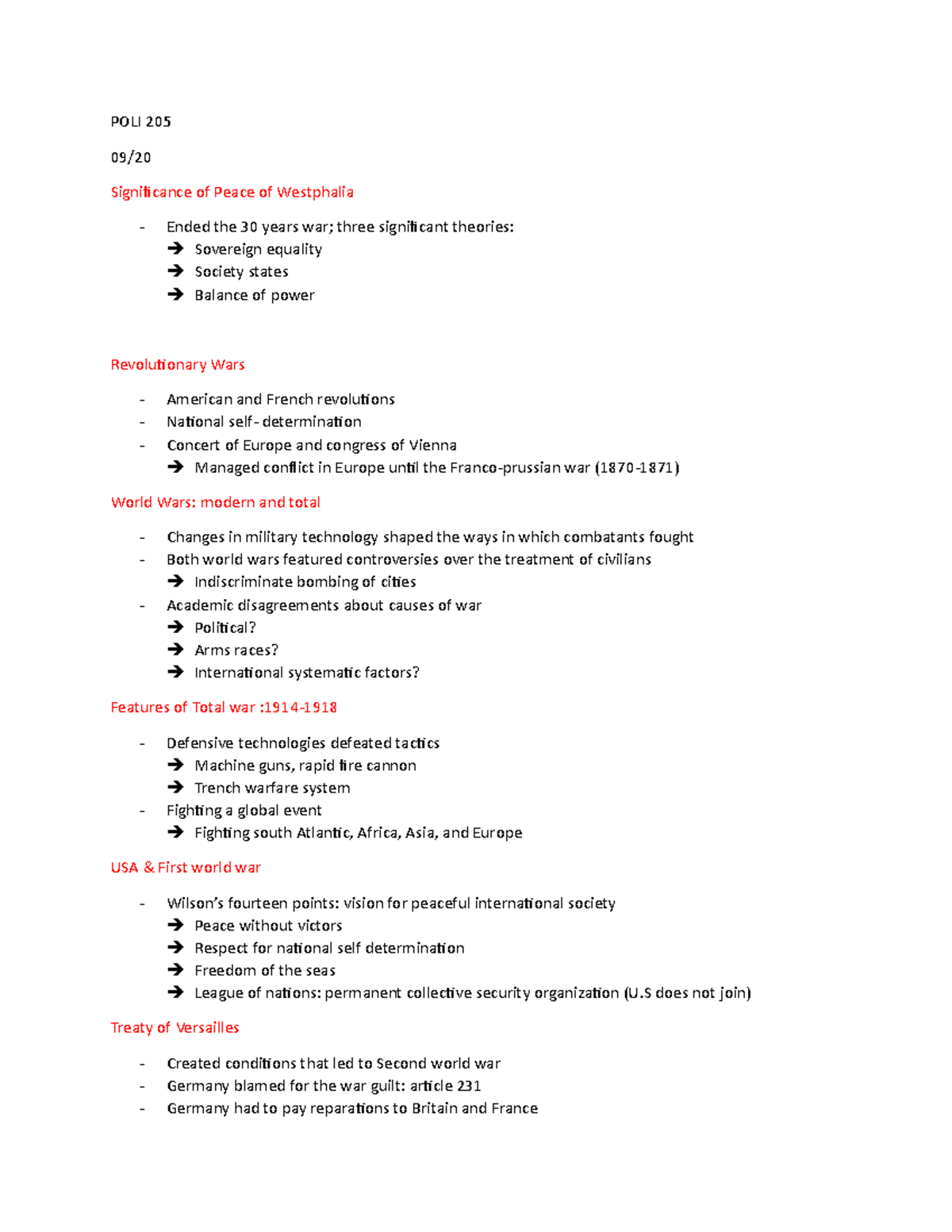 POLI 205 - History POLI 205 - POLI 205 09/ Significance of Peace of Westphalia Ended the 30 ...
