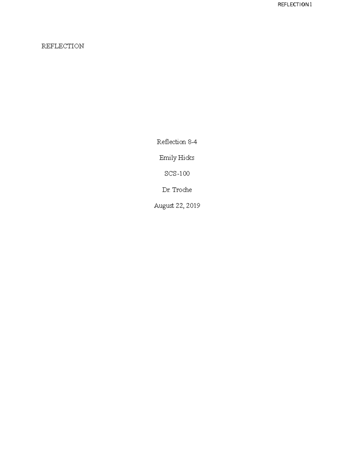 SCS-100 8-4 Reflection 2019 - REFLECTION 1 REFLECTION Reflection 8 ...