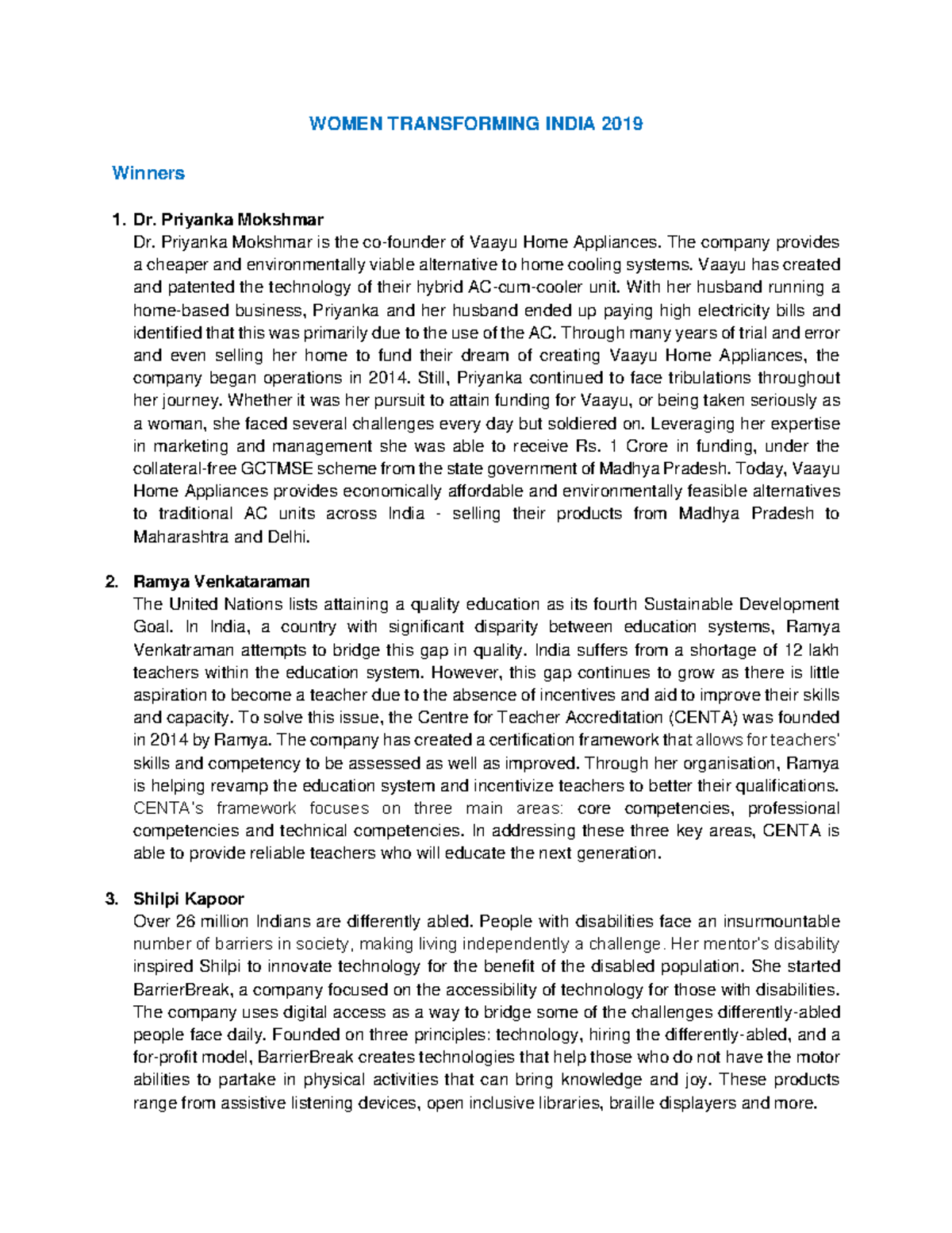 Profiles of Top 30 - Lecture notes for you - WOMEN TRANSFORMING INDIA ...