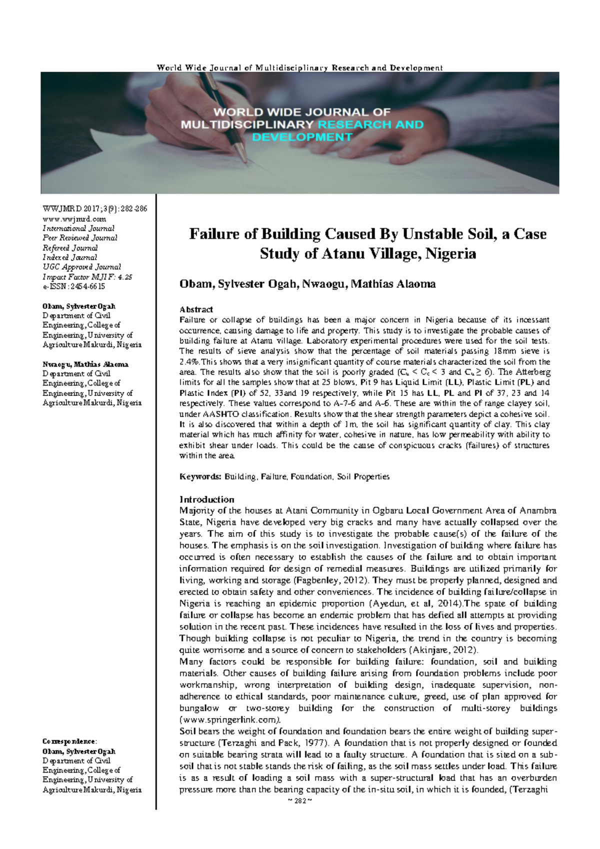 Failure of building caused by unstable soil a case study of atanu ...