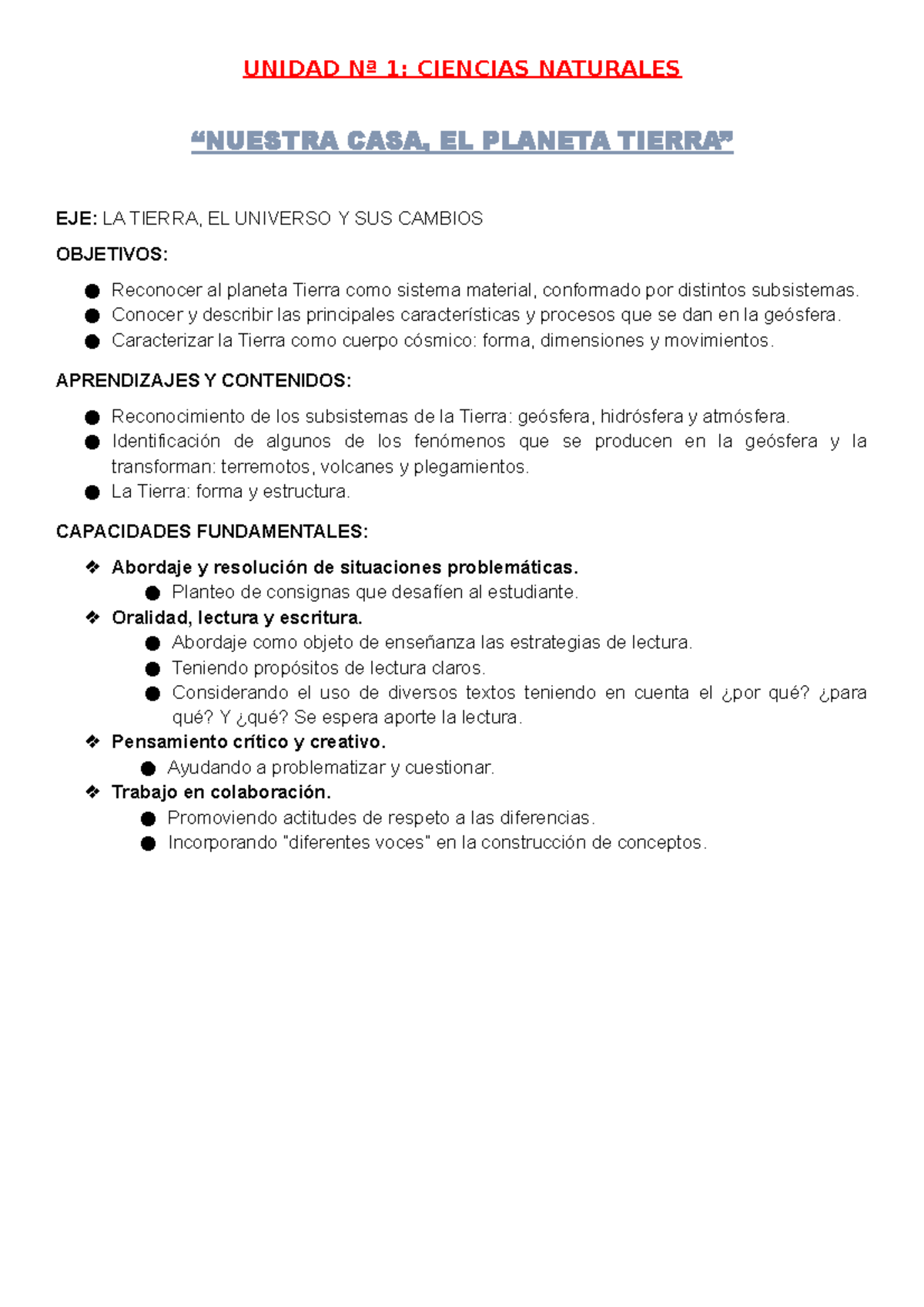 Unidad 1 Ciencias Naturales - UNIDAD Nª 1: CIENCIAS NATURALES “NUESTRA ...
