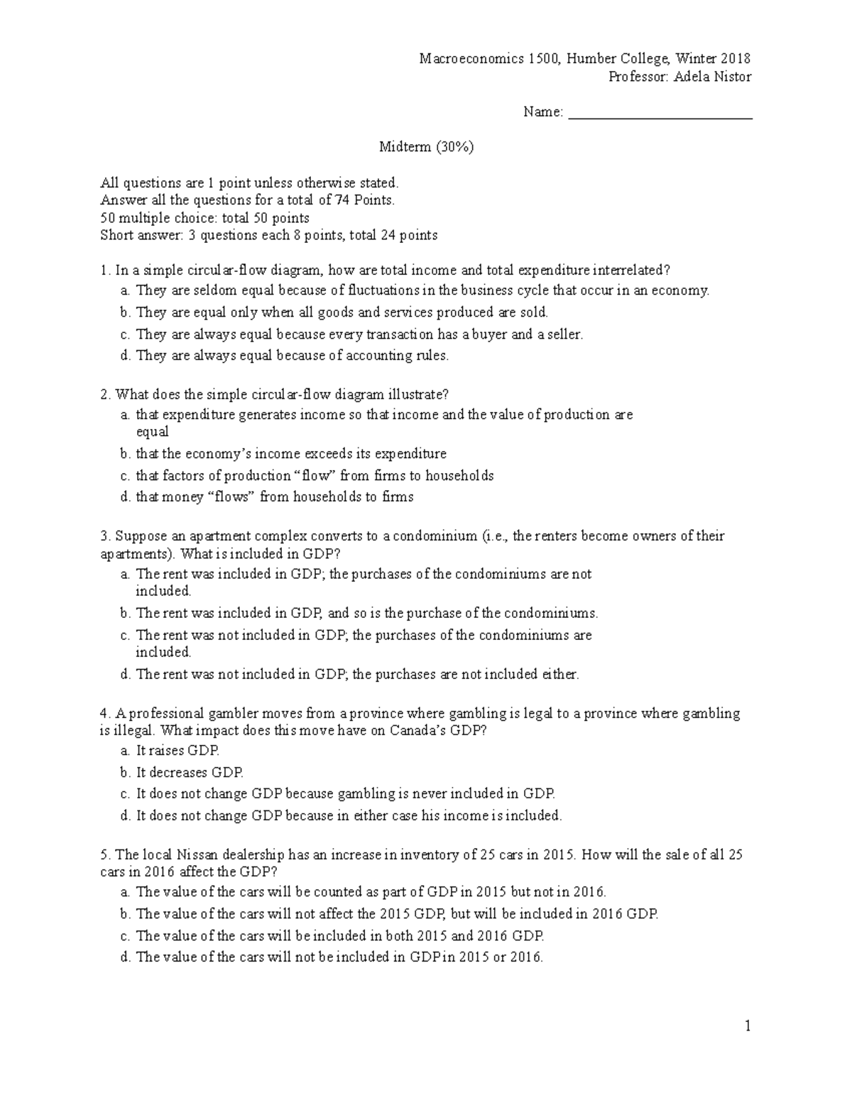 25225604 good bye a - Macroeconomics 1500, Humber College, Winter 2018 ...