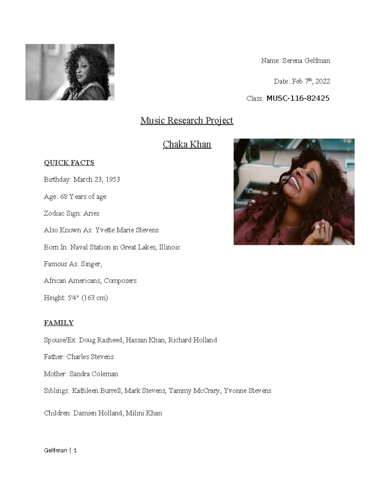 MUSC Research Project - Name: Serena Gelfman Date: Feb 7th, 2022 Class ...