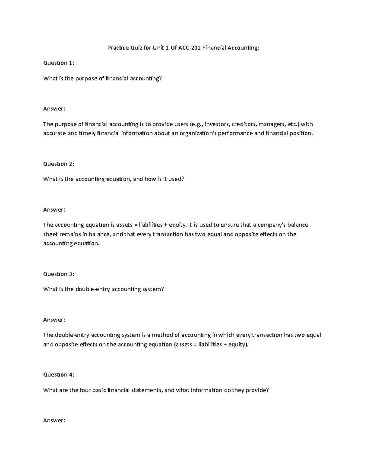 Unit 1 Practice Quiz - Question 1: Practice Quiz for Unit 1 Of ACC-201 ...