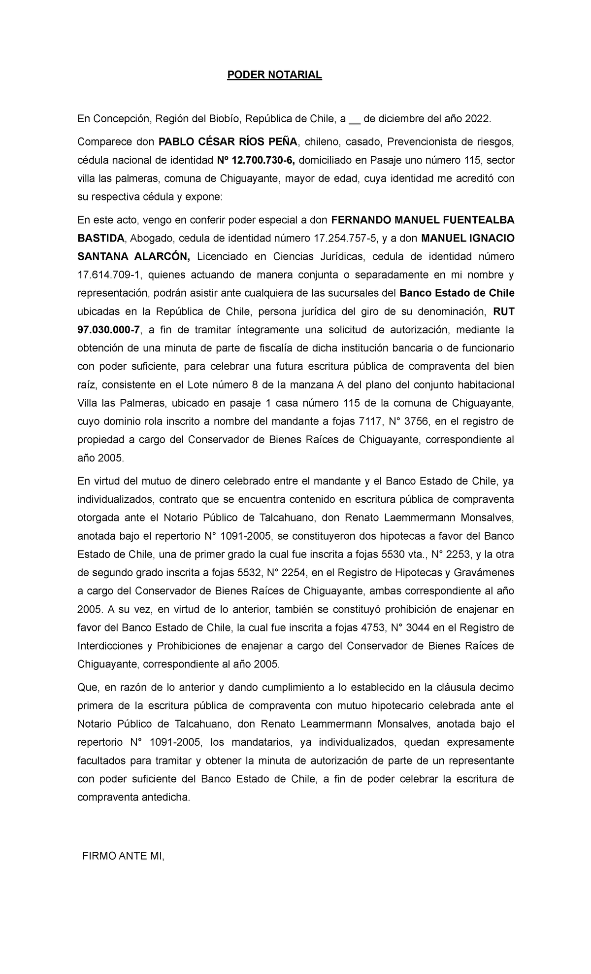 Poder Notarial Pablo RÍOS - PODER NOTARIAL En Concepción, Región del ...