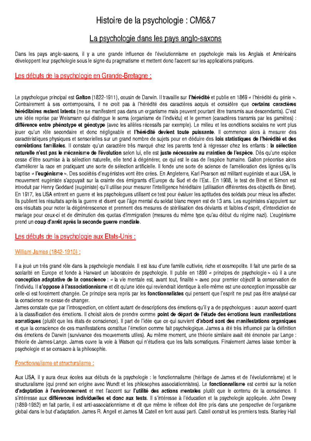 Histoire de la psychologie CM6&7 - Histoire de la psychologie : CM6& La ...